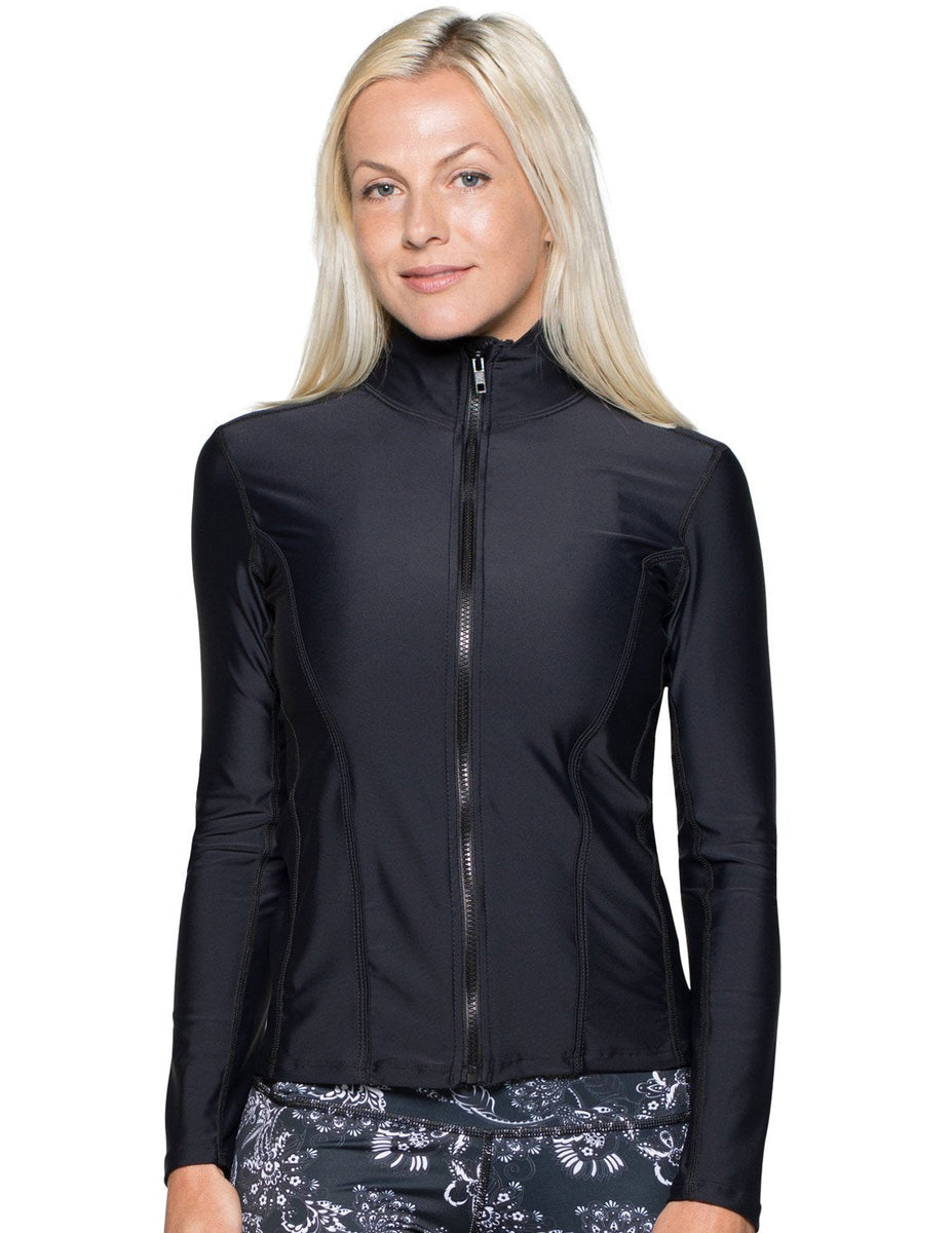 Women's Long Sleeve Zip Swim Jacket (Regular & Plus Size) - Paisley/Na ...