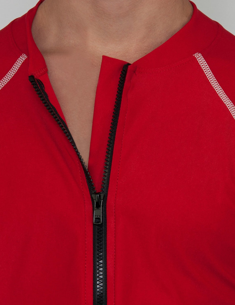 Men's Chlorine Resistant Long Sleeve Zip Rash Guard - Red – Tuga ...